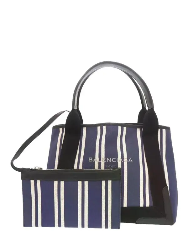 Balenciaga Canvas Striped Cabas S Tote Bag - Blue