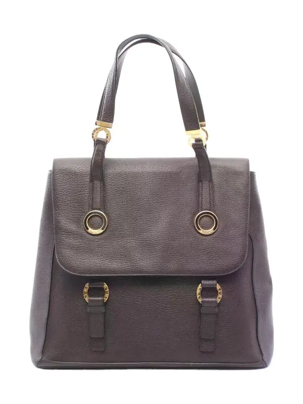BVLGARI Leather Flap Tote Bag - Brown