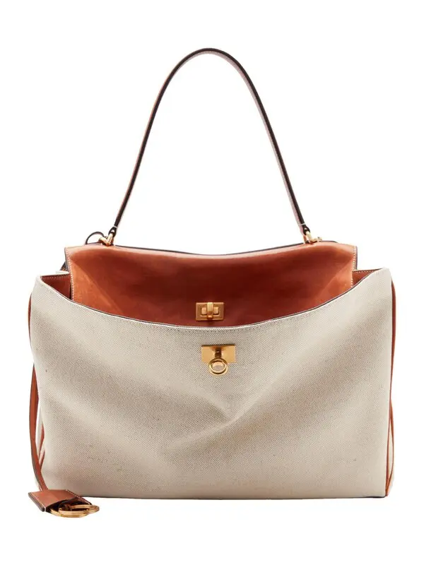 Balenciaga Rodeo Medium Canvas And Leather Top Handle Bag - Neutral