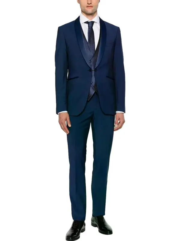 CARLO PIGNATELLI Shawl-lapel Single-breasted Three-piece Wool Suit - Blue
