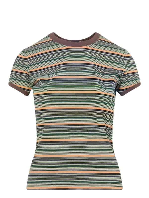 Marni Striped Embroidered Logo T-shirt - Green