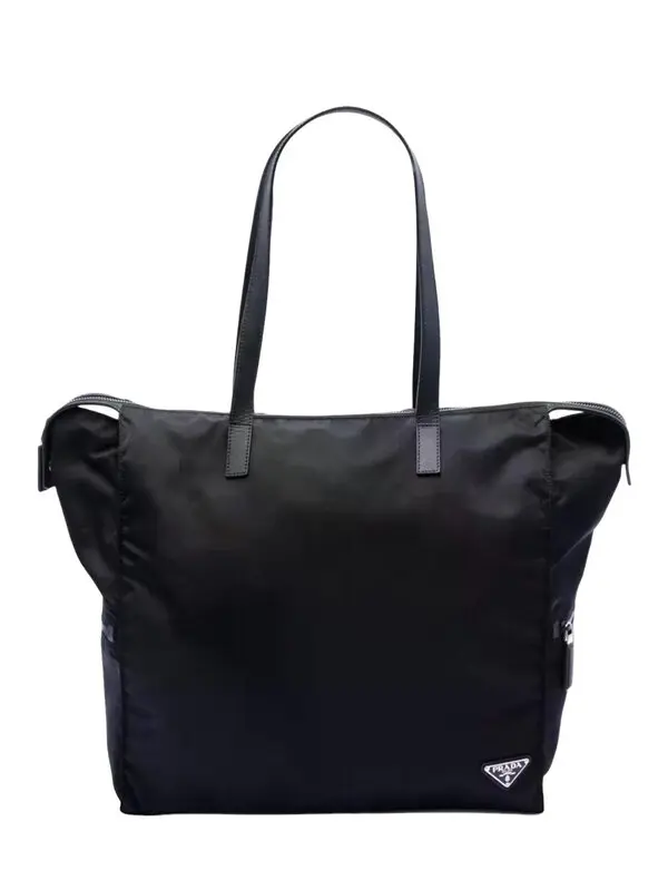 Prada Saffiano Trimmed Tessuto Tote Bag - Black