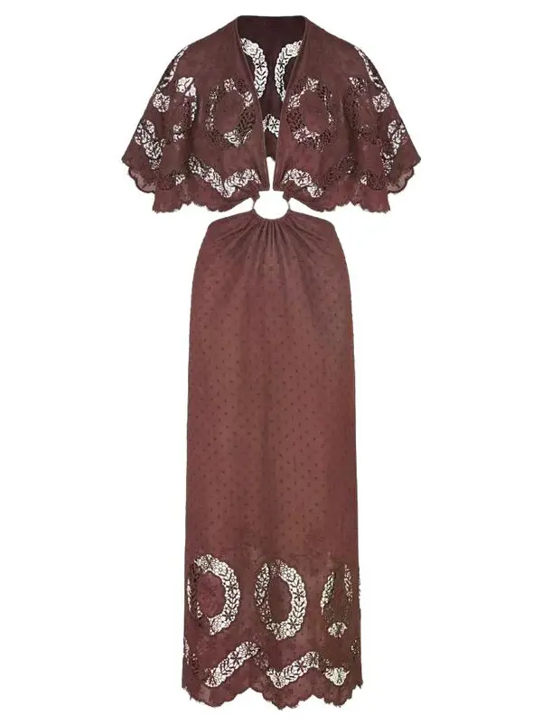 Johanna Ortiz Broderie Anglaise Maxi Dress - Brown