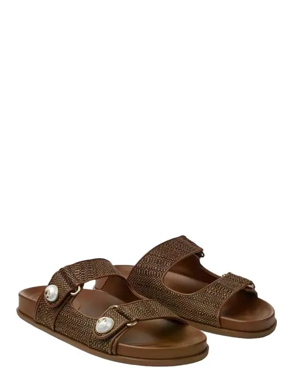 JIMMY CHOO Fayence Raffia Flat Sandals - Brown