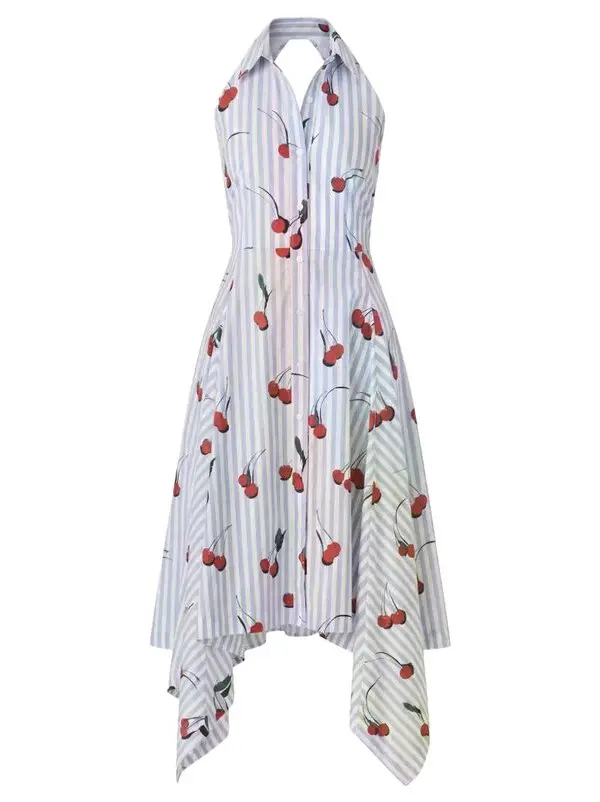Monse Cherry-print Striped Midi Dress - Blue