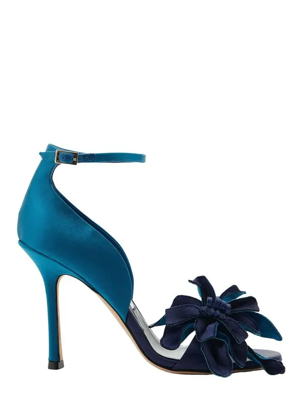 JIMMY CHOO Coko Satin Sandals With Floral Embellishment - Blue