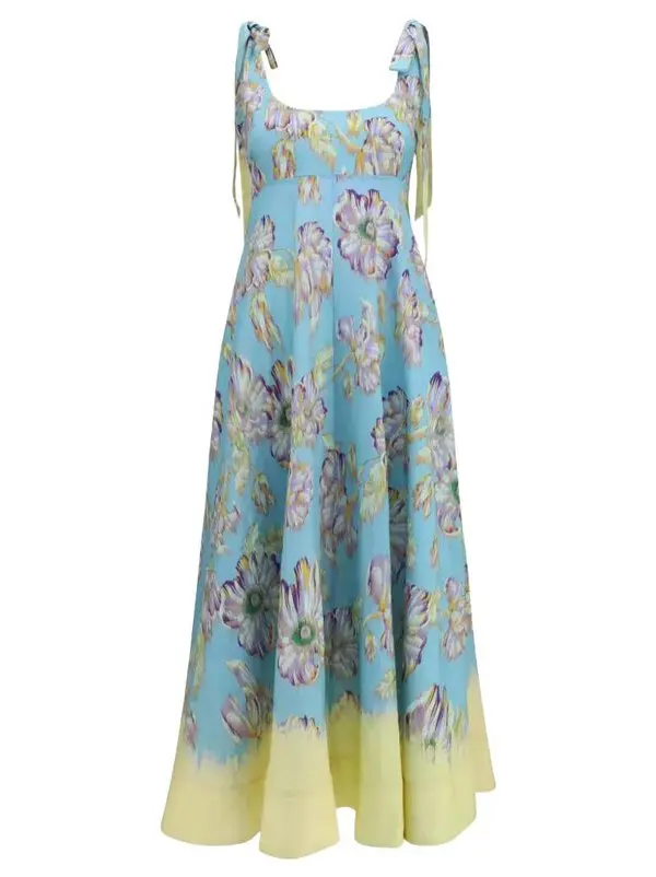 ALEMAIS Jerry Floral-print Linen Midi Dress - Blue