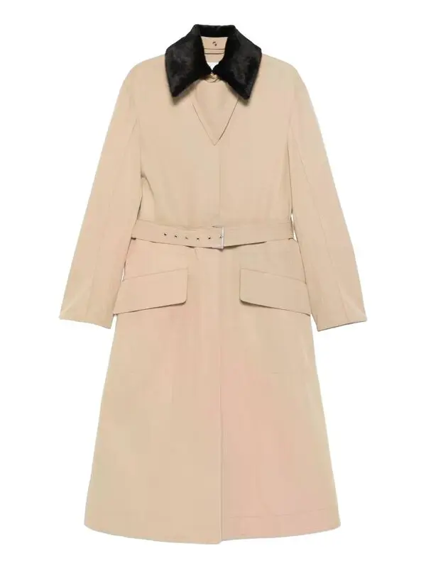 Nanushka Belted Faux Fur Collar Coat - Neutrals
