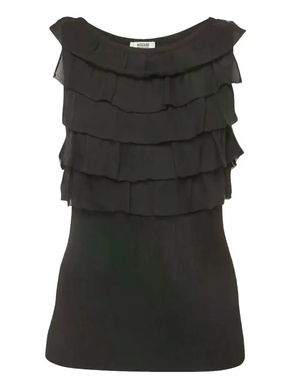 Moschino Sleeveless Tiered Ruffle Top - Black