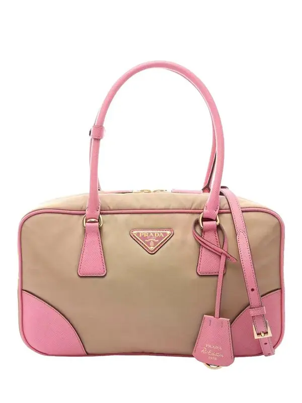 Prada Saffiano Trimmed Re-nylon Re-edition 1978 Satchel Handbag - Neutrals