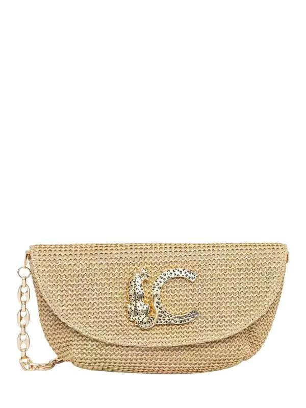 LOLA CASADEMUNT Woven Logo Plaque Crossbody Bag - Neutrals