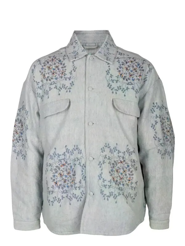 AODRESS Floral-embroidered Overshirt - Blue