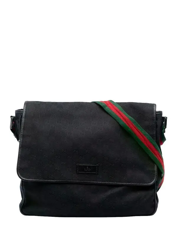 Gucci Gg Canvas Web Flap Messenger Bag - Black