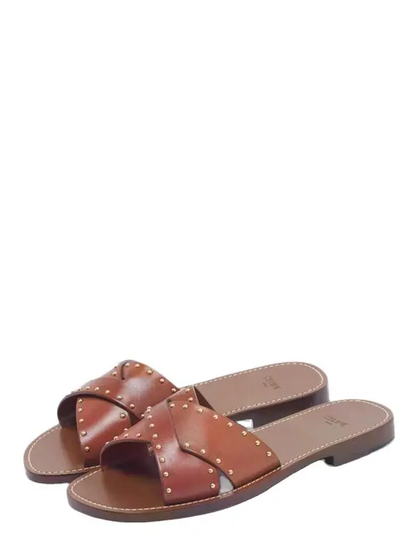 Celine Studded Flat Sandals - Brown