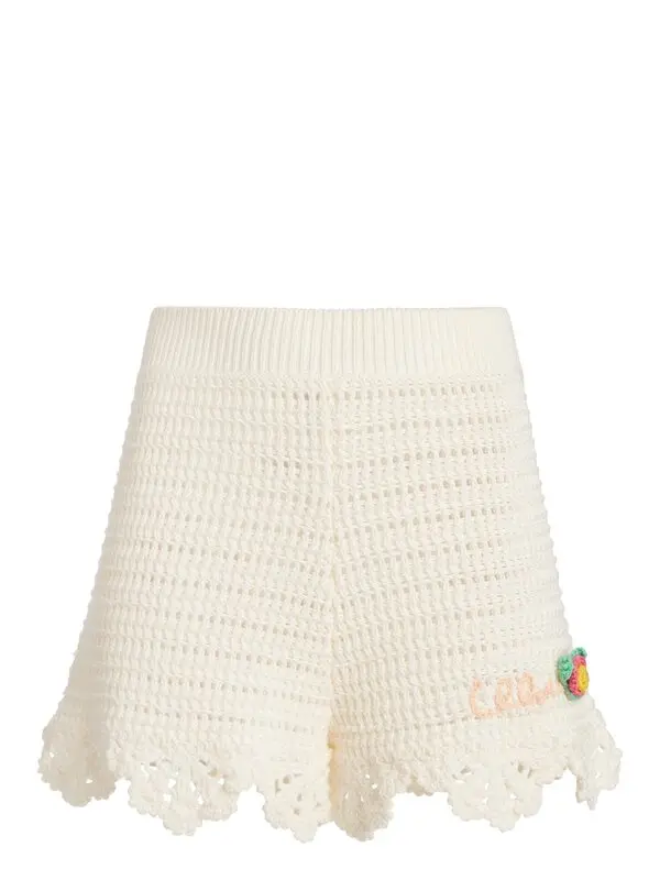 Chloé Crocheted Organic Cotton Shorts With Floral Detail - White