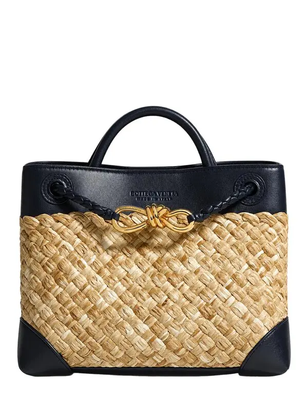Bottega Veneta Small Andiamo Intrecciato Leather And Raffia Bag - Neutral