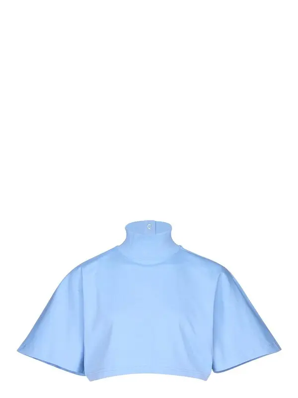Alaïa High Neck Cropped Cotton T-shirt - Blue