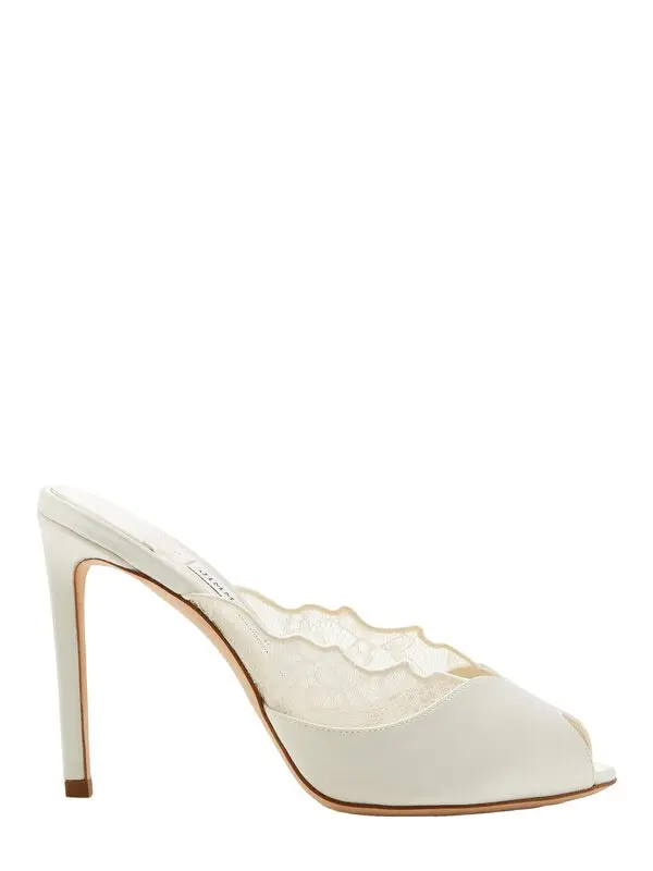 JIMMY CHOO Brigitte Lace-trimmed Satin Mules - White