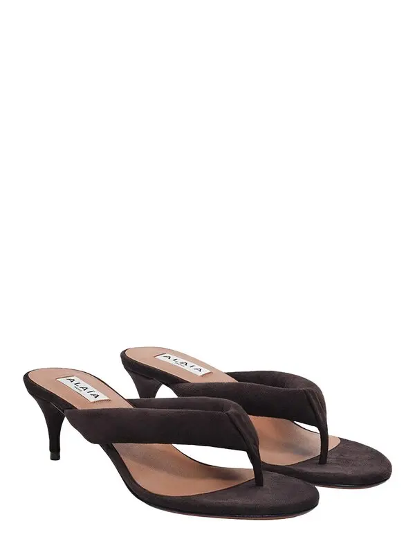 Alaïa Padded Suede Thong Sandals With Midi Heel - Brown