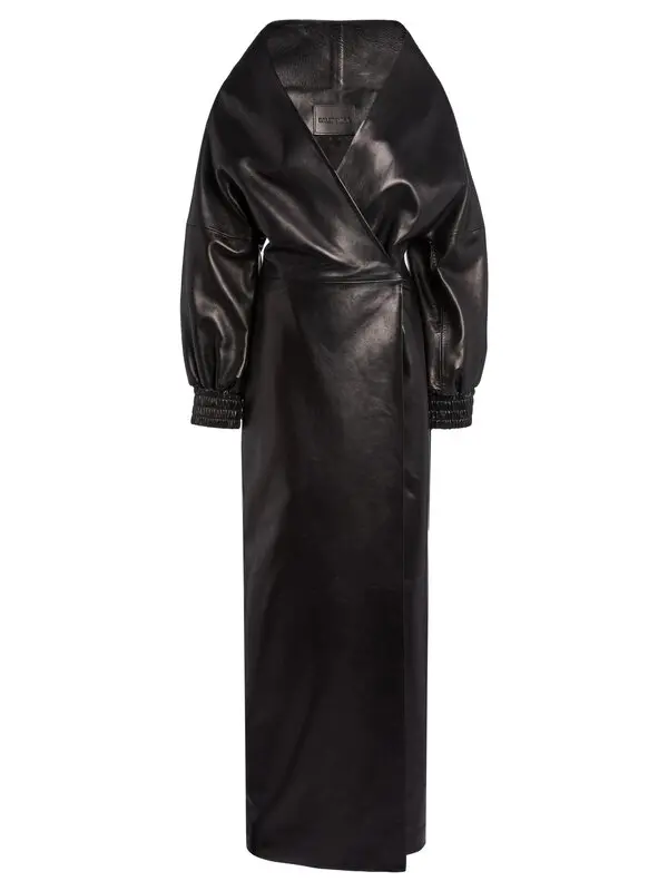 Balenciaga Leather Wrap Dress - Black