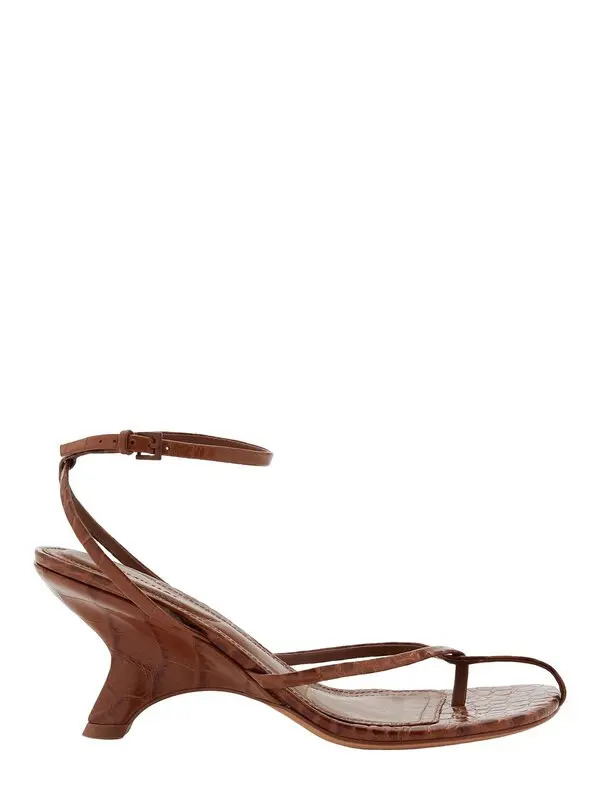 Simkhai Kelsey Embossed Leather Wedge Sandals - Brown