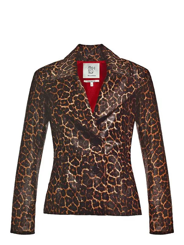 MAISON SEL Leopard Print Pony Hair Blazer - Red