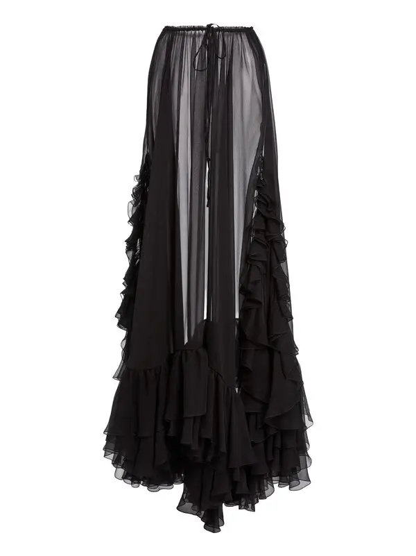 Chloé Ruffled Organic Silk Mousseline Maxi Skirt - Black