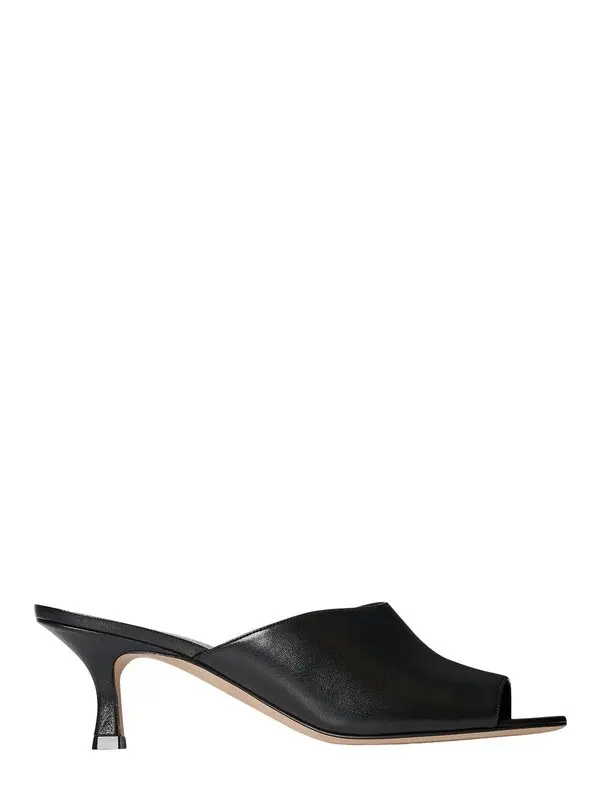 THE ROW Ella Leather Kitten Mules - Black