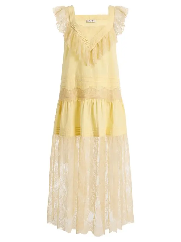 Sea Hilda Pleated Lace Midi Dress - Yellow