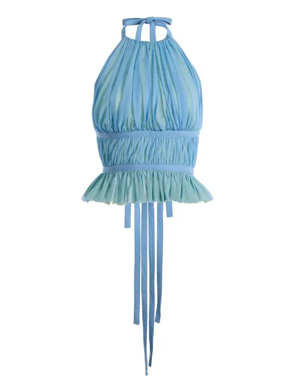 TAE PARK Pleated Wrap Chiffon Halter Neck Top - Blue