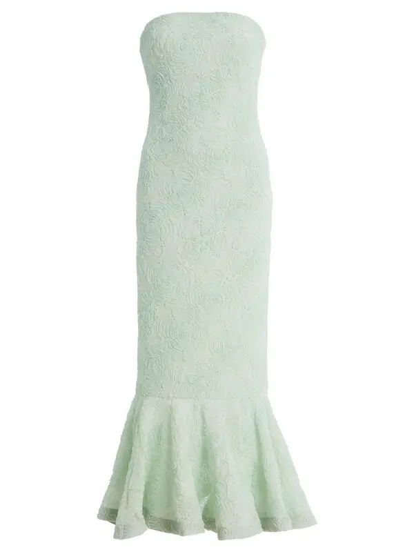 ROTATE BY BIRGER CHRISTENSEN Strapless Mesh Flounce Hem Dress - Blue