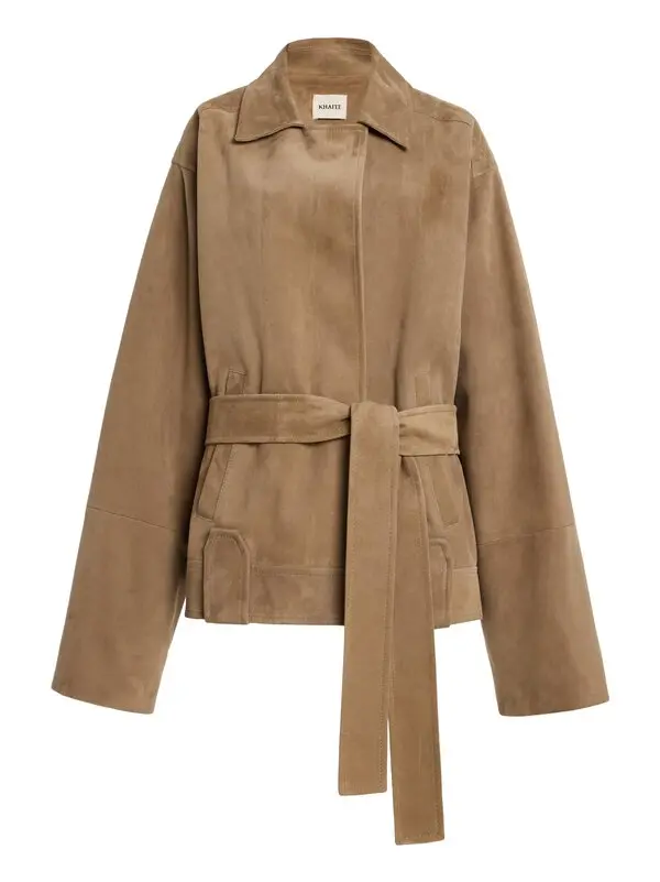 Khaite Alder Belted Suede Jacket - Neutral