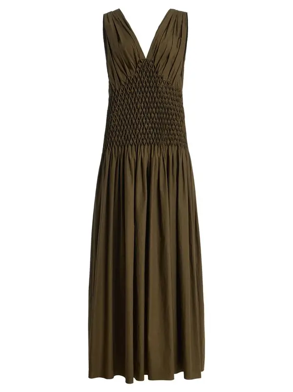 Khaite Nola Pleated Cotton Maxi Dress - Green