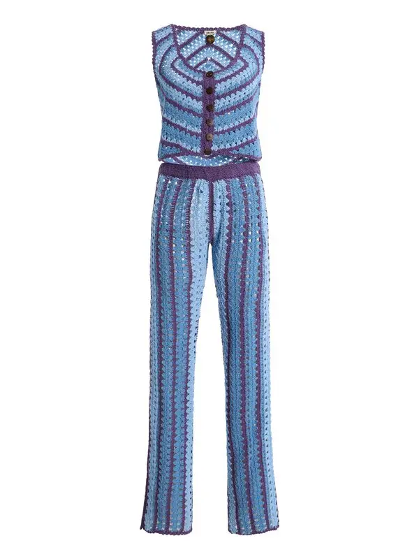 Akoia Swim Sleeveless Cropped Top And Straight-leg Pants Set - Blue
