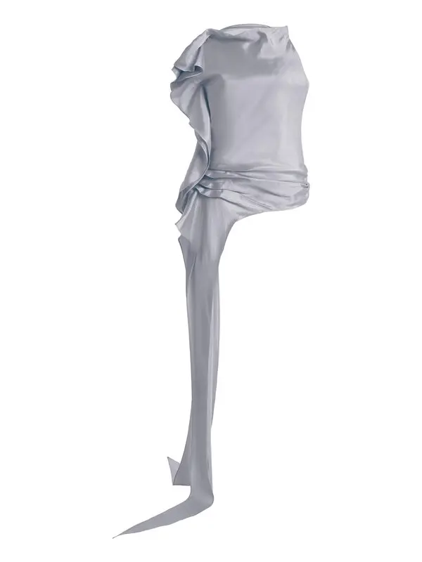 KALLMEYER Elif Asymmetric Draped Satin Top - Blue