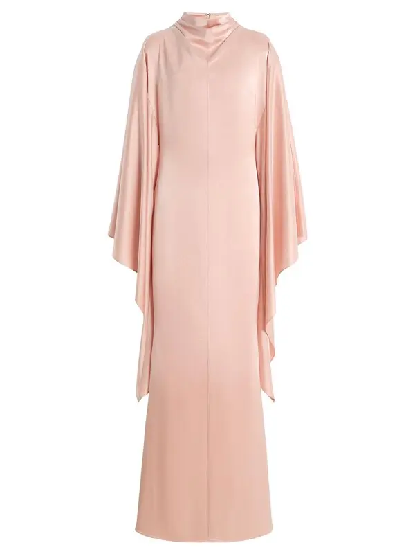 DE LA VALI Exclusive Dedalo Cape-sleeve Satin Maxi Dress - Pink