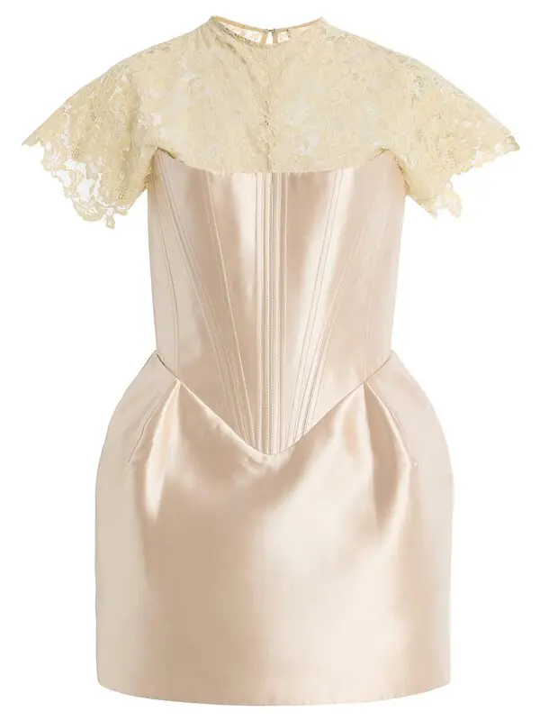 DE LA VALI Catalina Satin Mini Dress With Lace Cape - Neutral