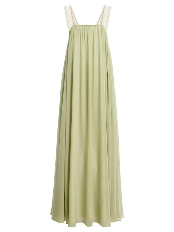 DE LA VALI Carmela Chiffon Maxi Dress With Lace Straps - Green