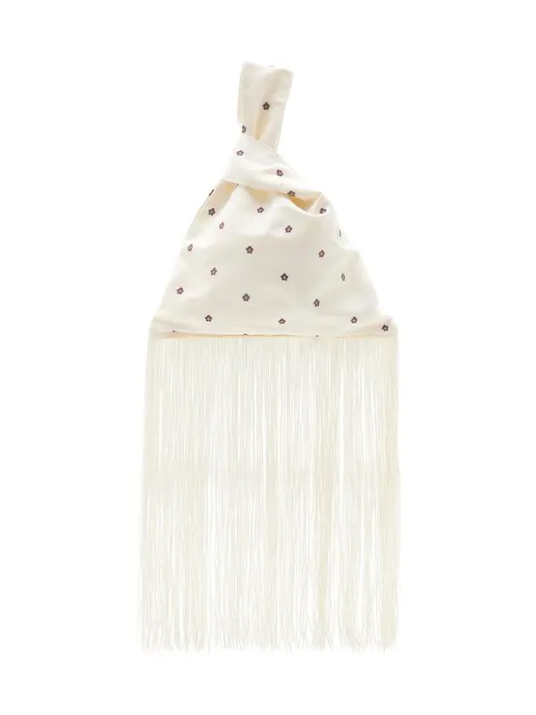 MÉLISSE The Rose Bud Embroidered Moire Knot Bag - Ivory