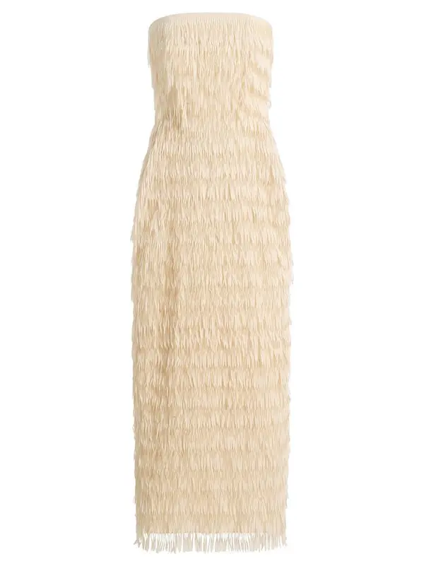 Maticevski Marigold Strapless Fringed Maxi Dress - White