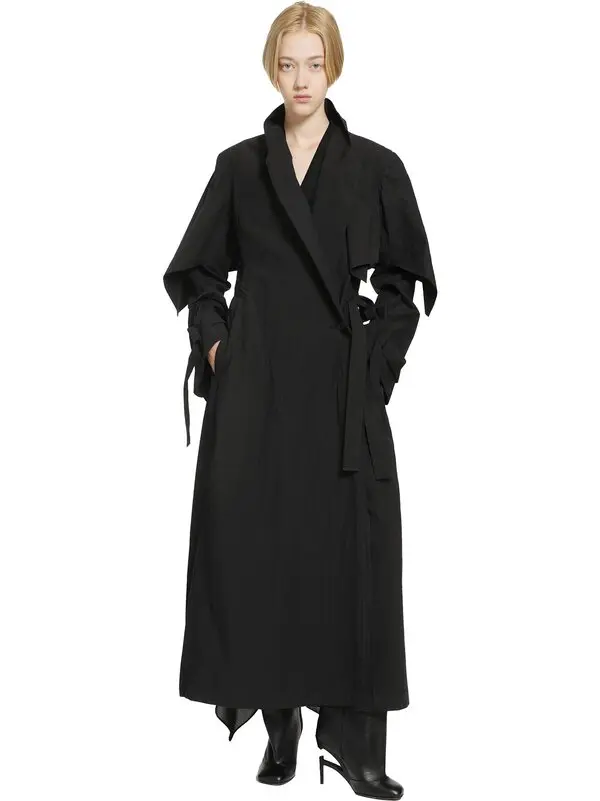 YEHUAFAN Draped Trench Coat - Black