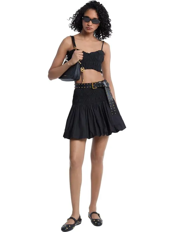Michael Kors Cotton Smocked Bubble Skirt - Black