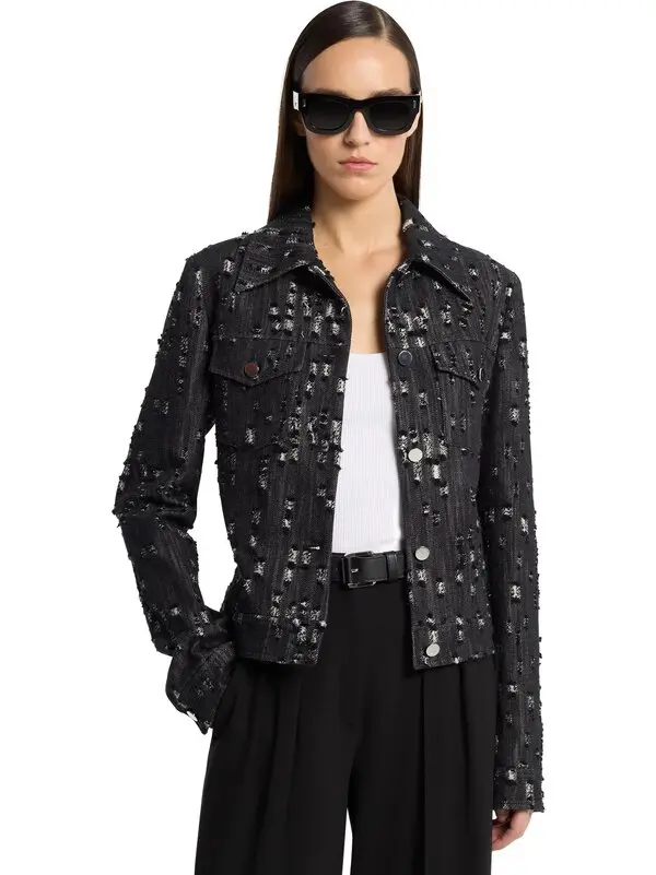 Michael Kors Frayed Denim Jacket - Black