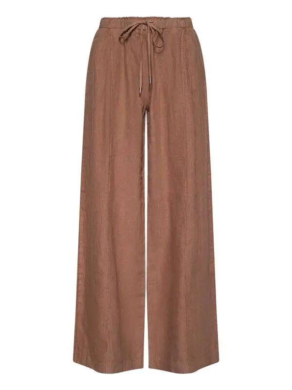 L'Agence Connie Linen Drawstring Wide Leg Trousers - Hazelnut