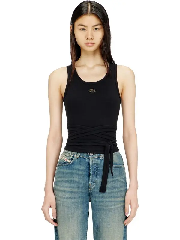 DIESEL® Ribbed Wrap-around Lace Crop Top - Black