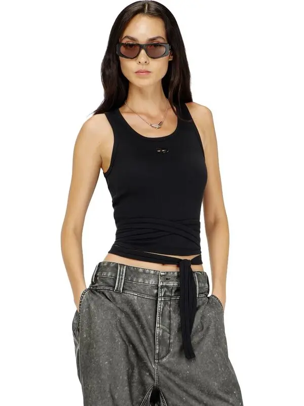 DIESEL® Ribbed Wrap-around Lace Crop Top - Black