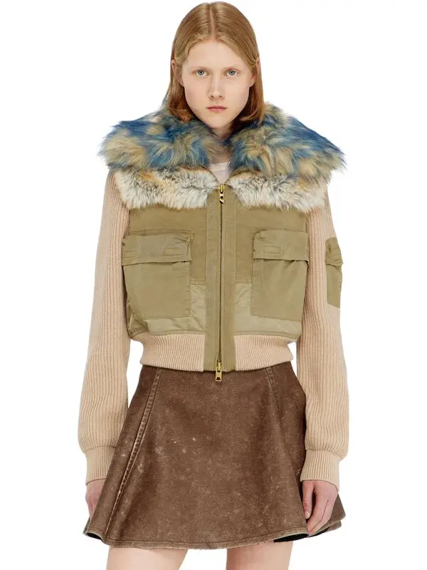 DIESEL® Paneled Bomber Jacket With Removable Fur Collar - Beige
