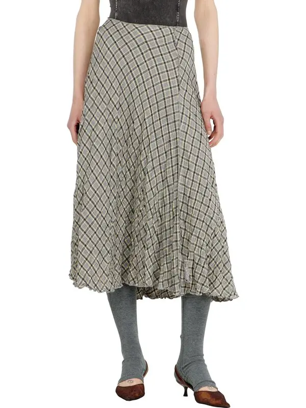 DIESEL® Seersucker-effect Check Midi Skirt - Grey