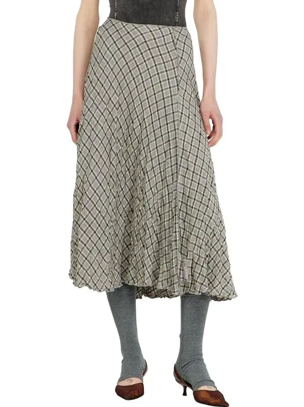 DIESEL® Seersucker-effect Check Midi Skirt - Grey