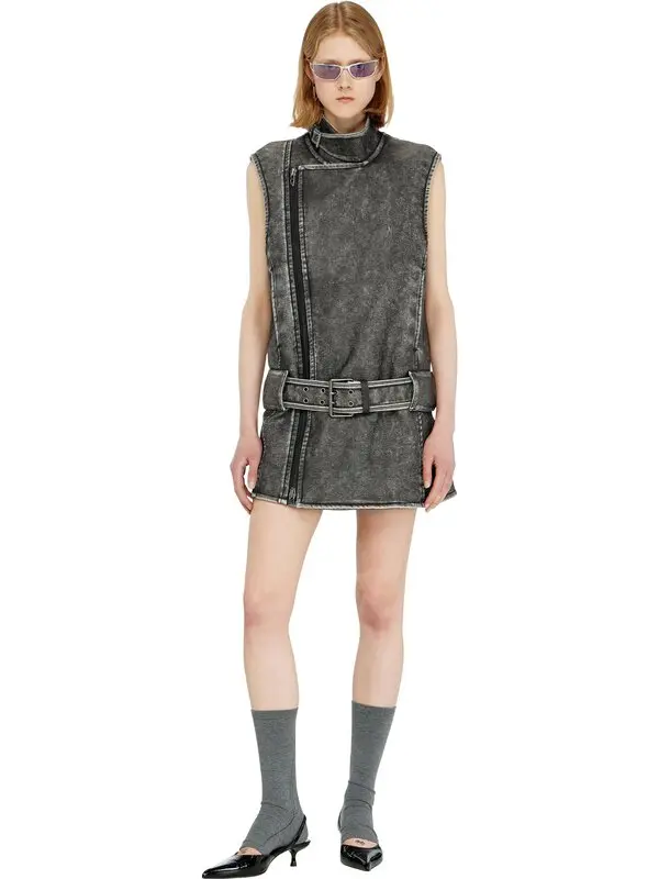 DIESEL® Biker-style Sleeveless Mini Dress With Belt - Grey
